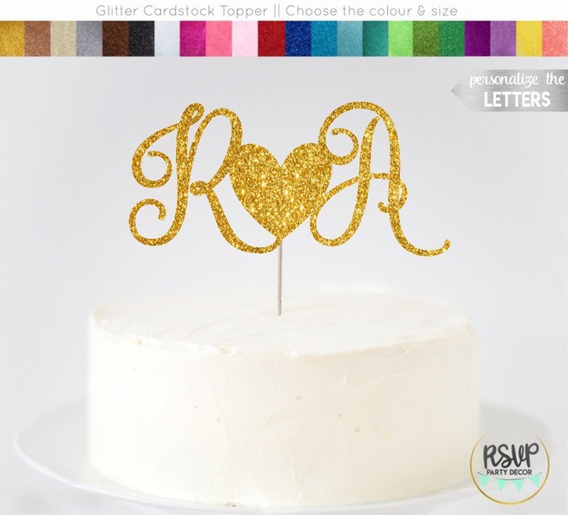 Custom Initials Cake Topper Initial Cake Topper Script | Etsy