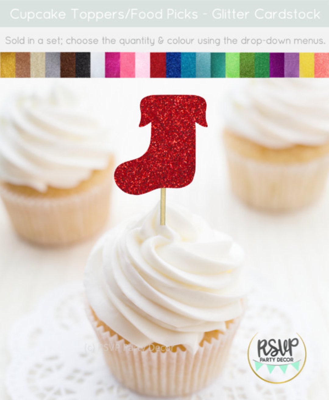 Stocking Cupcake Toppers, Stocking Food Picks, Christmas Party Decor ...