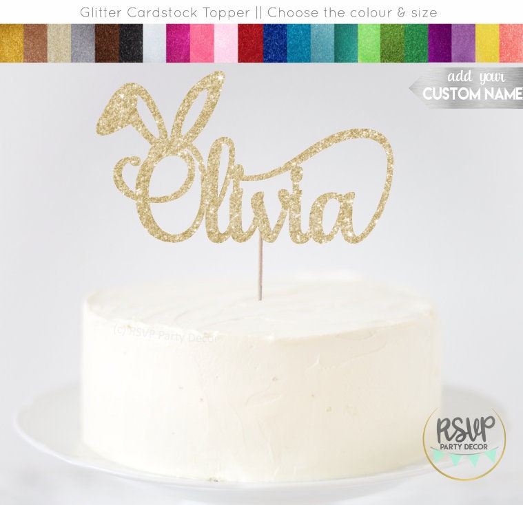 Custom Bunny Ear Cake Topper, Bunny Party Decorations, Custom Name ...
