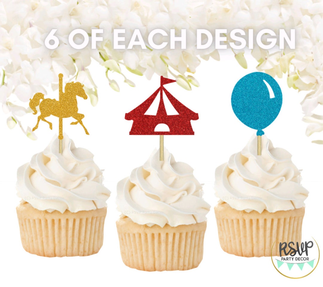 18 PCS Circus Themed Cupcake Toppers, Carnival Birthday Party ...