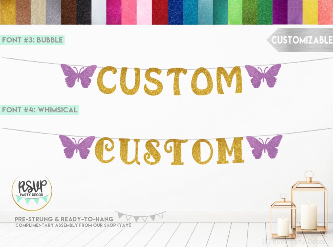 Custom Butterfly Banner, Butterfly Themed Party Decorations, Fairy ...