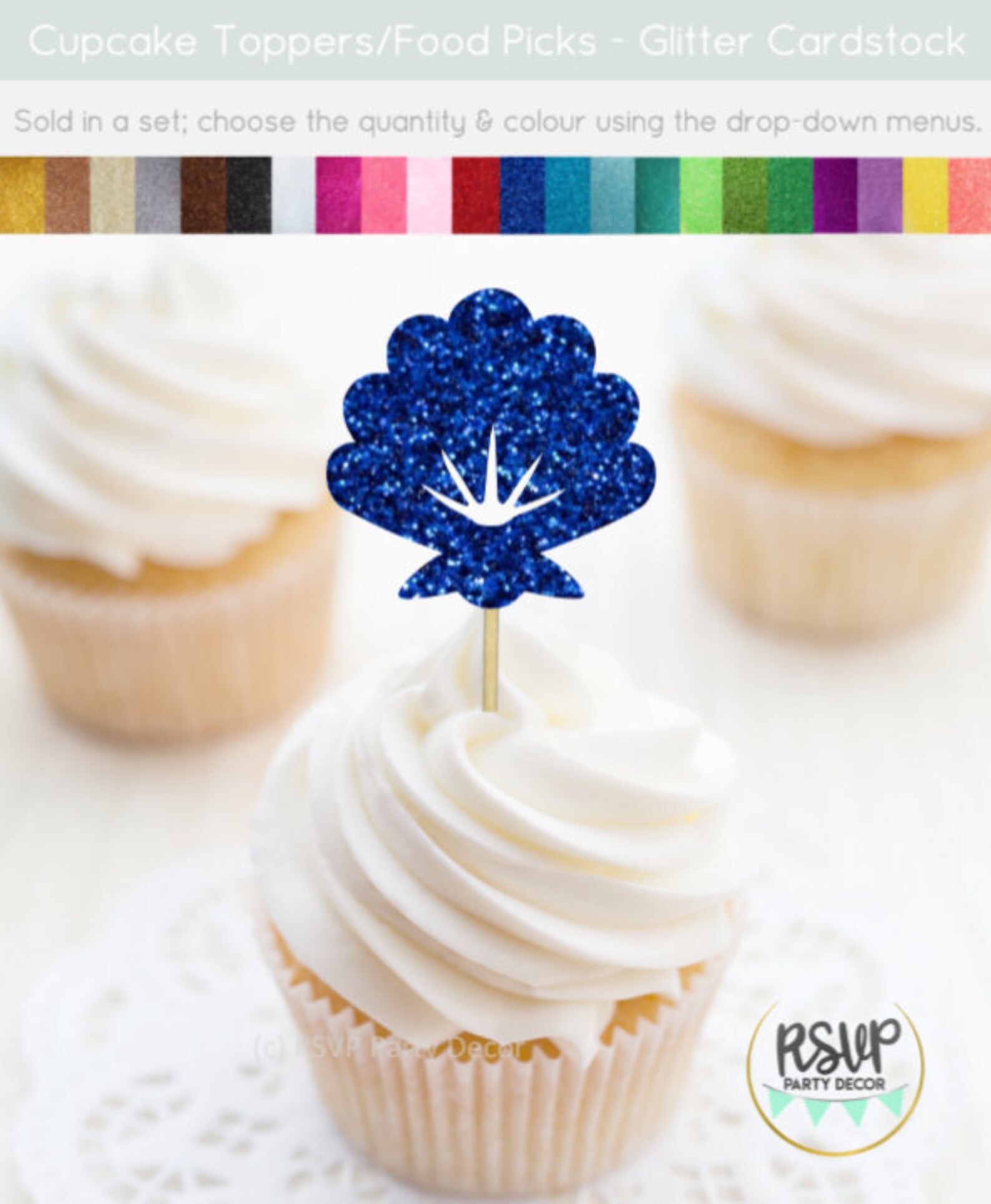 Shell Cupcake Toppers, Seashell Food Picks, Beach Cupcake Toppers ...