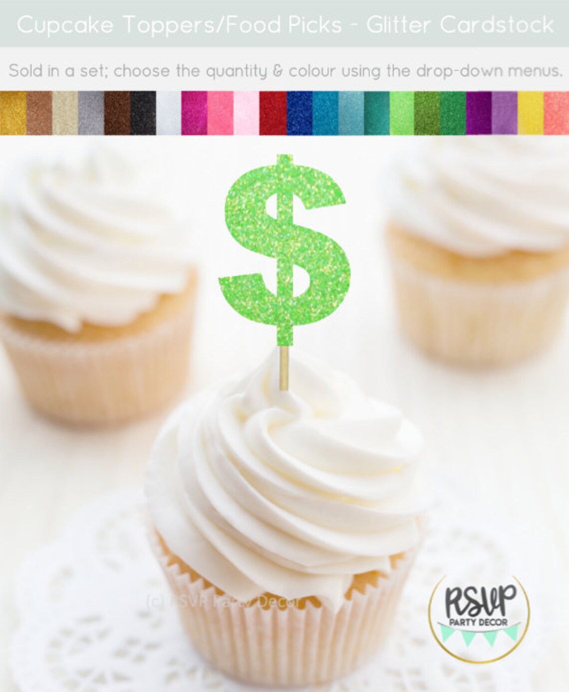Dollar Sign Cupcake Toppers Money Cupcake Toppers Dollar | Etsy