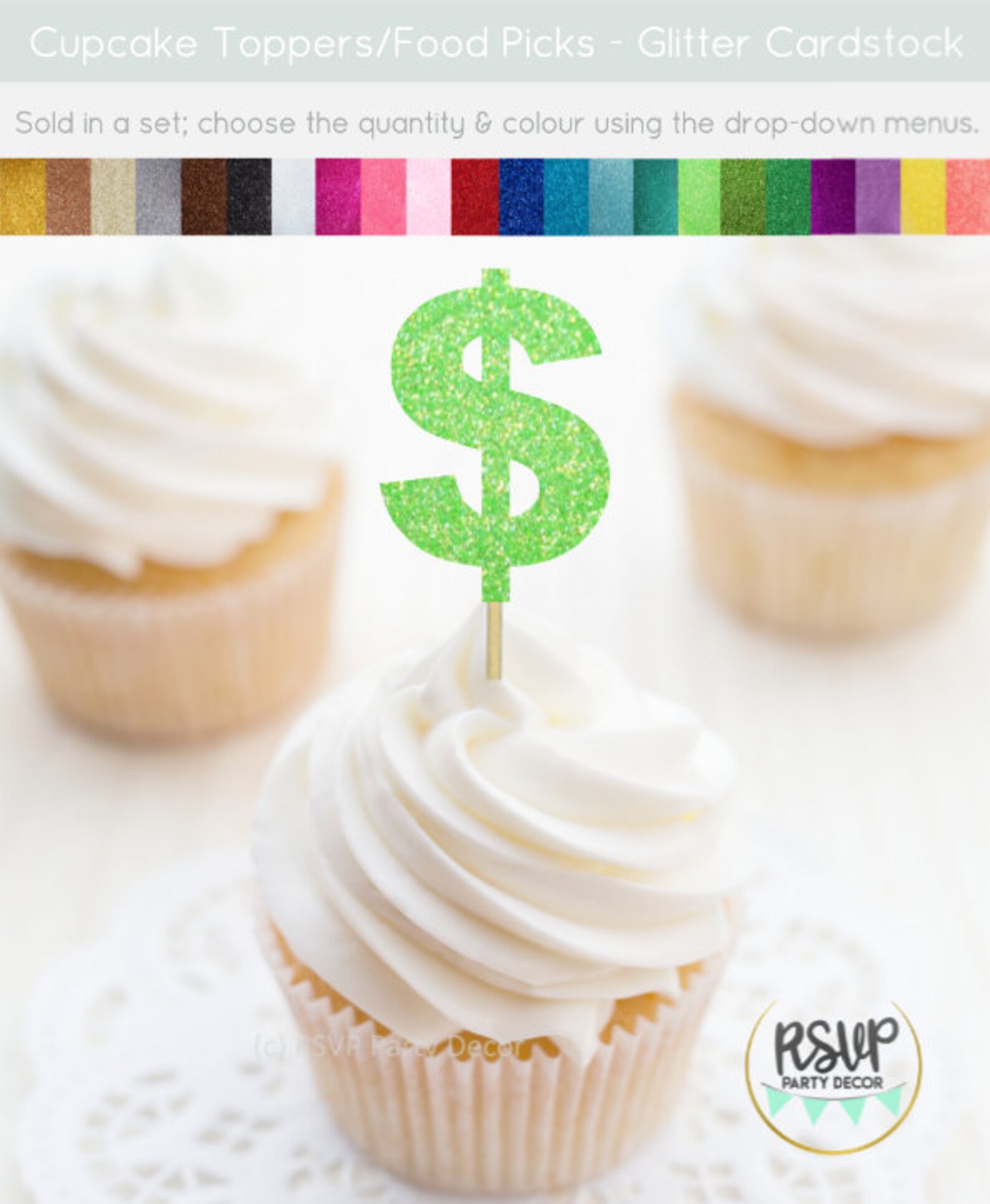 Dollar Sign Cupcake Toppers Money Cupcake Toppers Dollar | Etsy