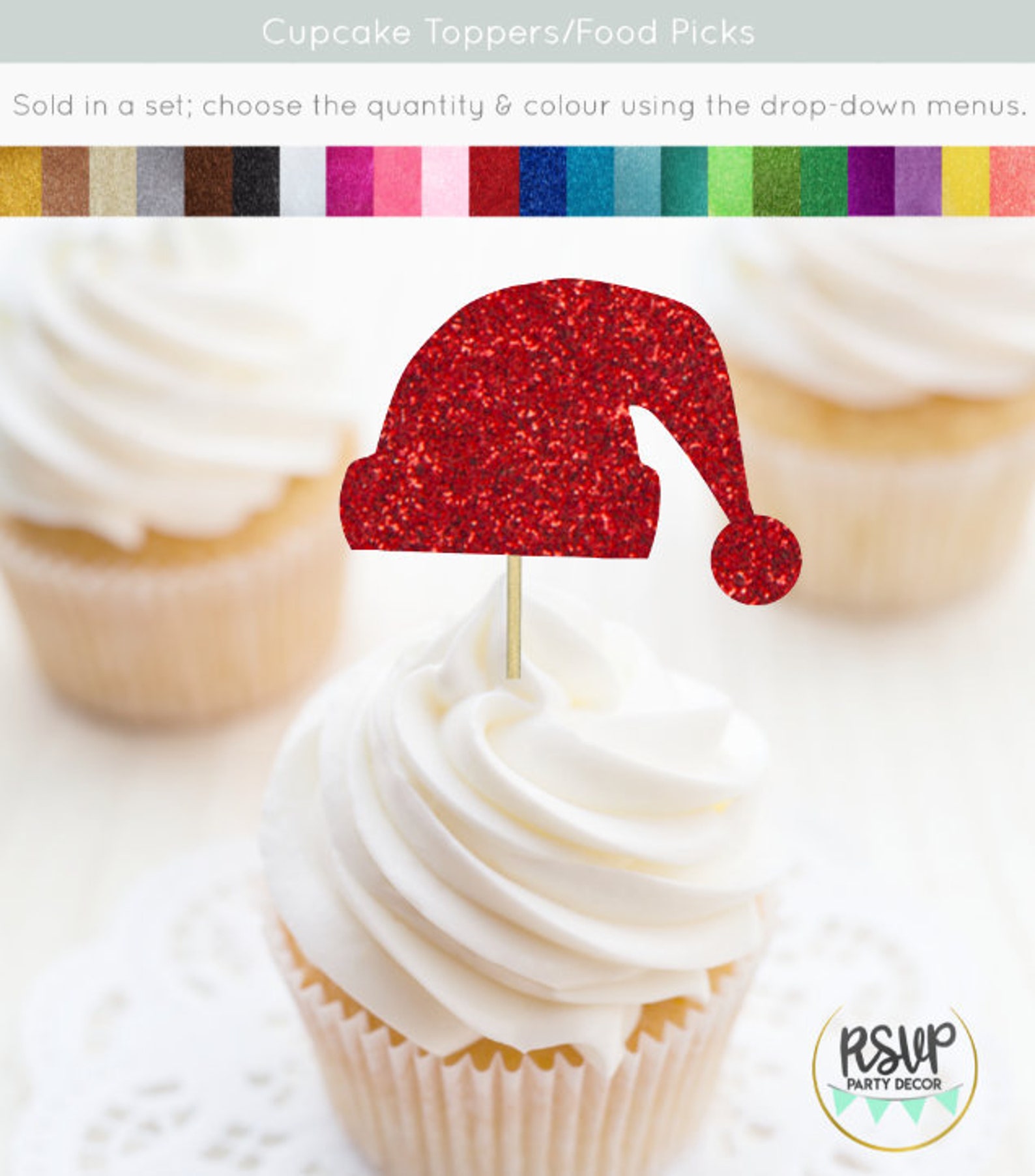 Santa Hat Cupcake Toppers Christmas Cupcake Toppers Santa | Etsy