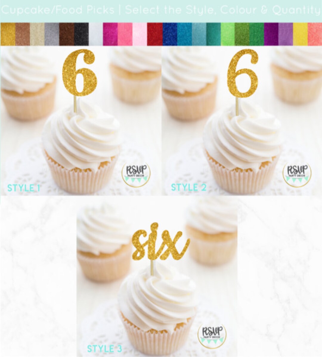 Number 6 Cupcake Toppers, Six Food Picks, 6th Birthday Decorations, 6th ...