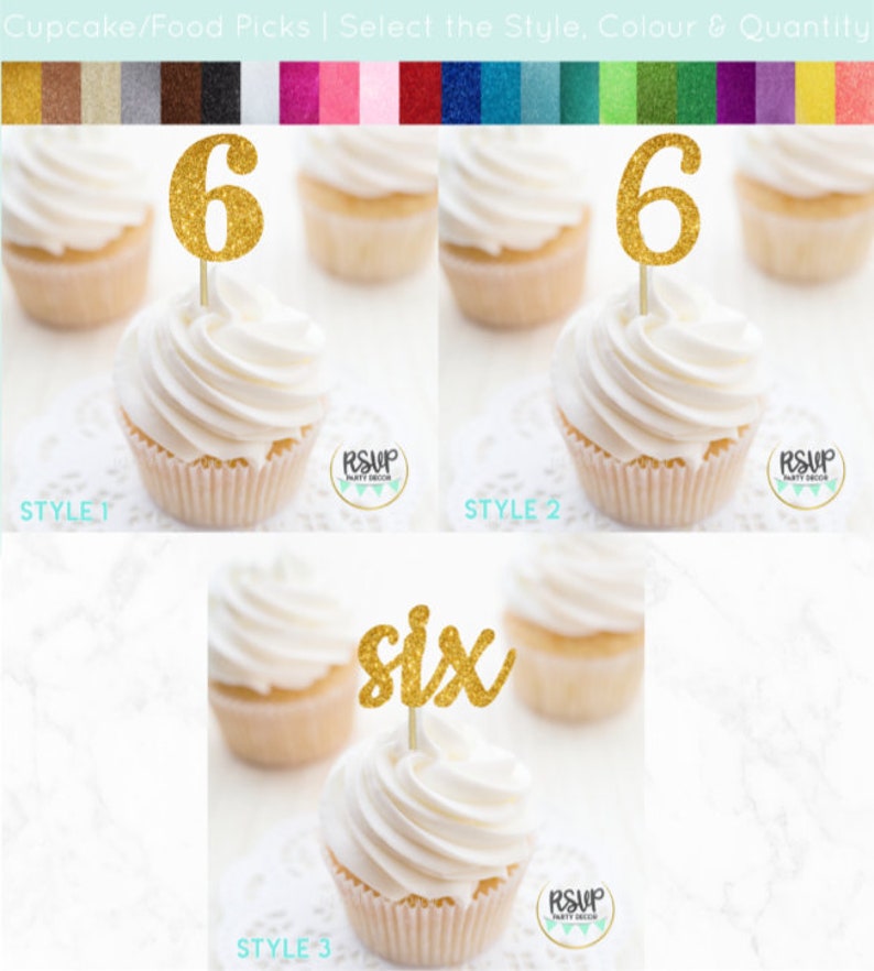 Number 6 Cupcake Toppers, Six Food Picks, 6th Birthday Decorations, 6th ...