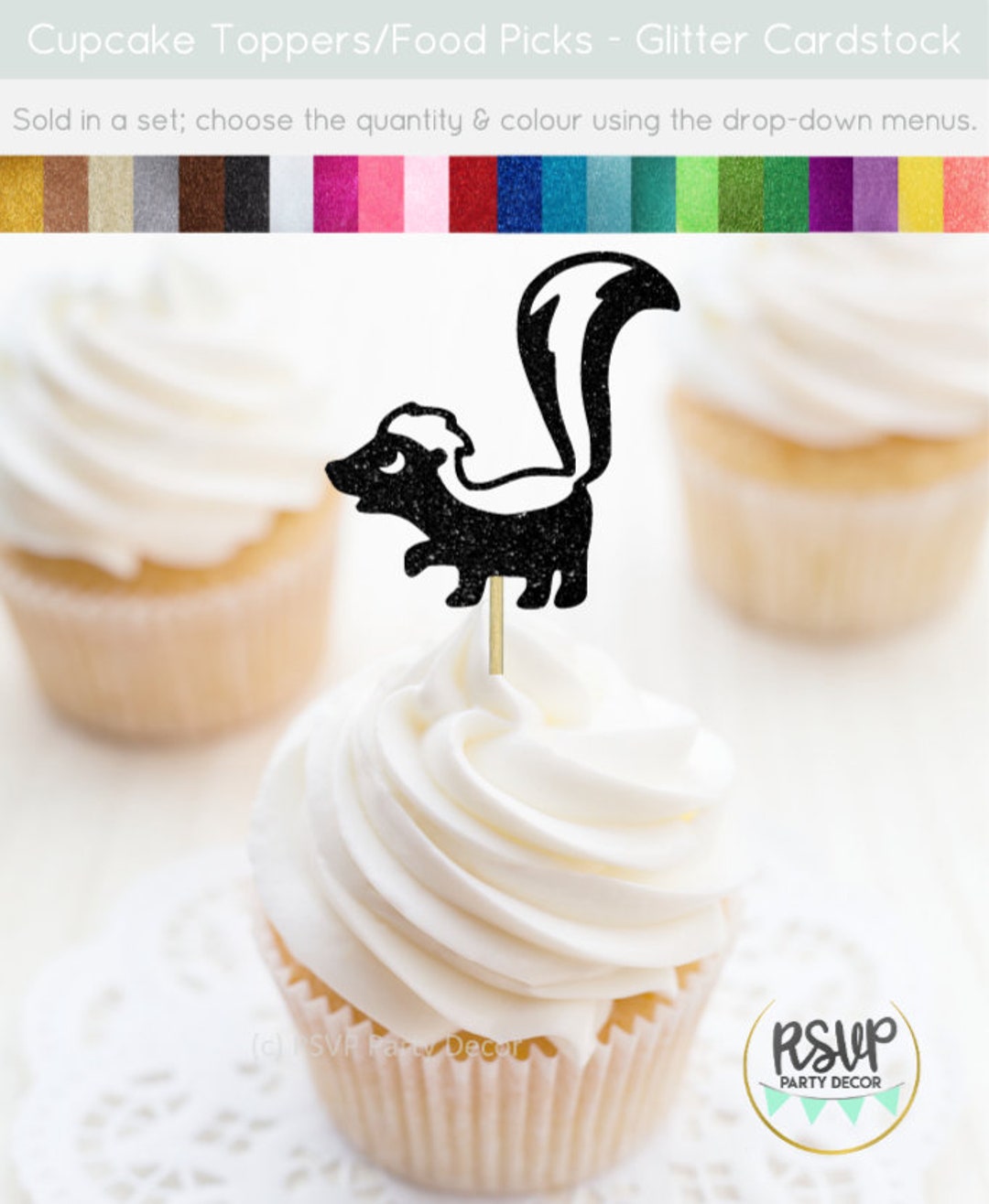 Skunk Cupcake Toppers, Forest Party Decorations, Woodland Birthday ...