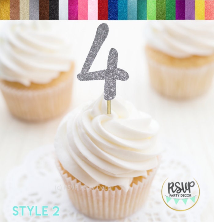 Number 4 Cupcake Toppers, Four Food Picks, 4th Birthday Decorations ...