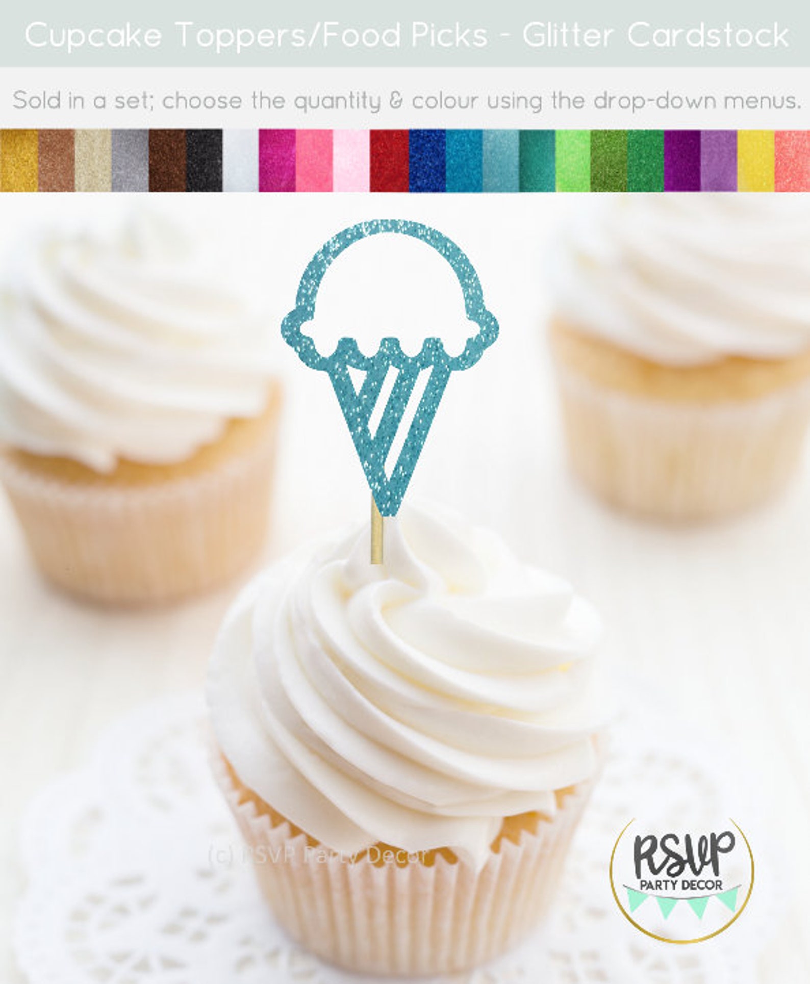 Ice Cream Cupcake Toppers, Ice Cream Themed Party Decorations, Sprinkle ...