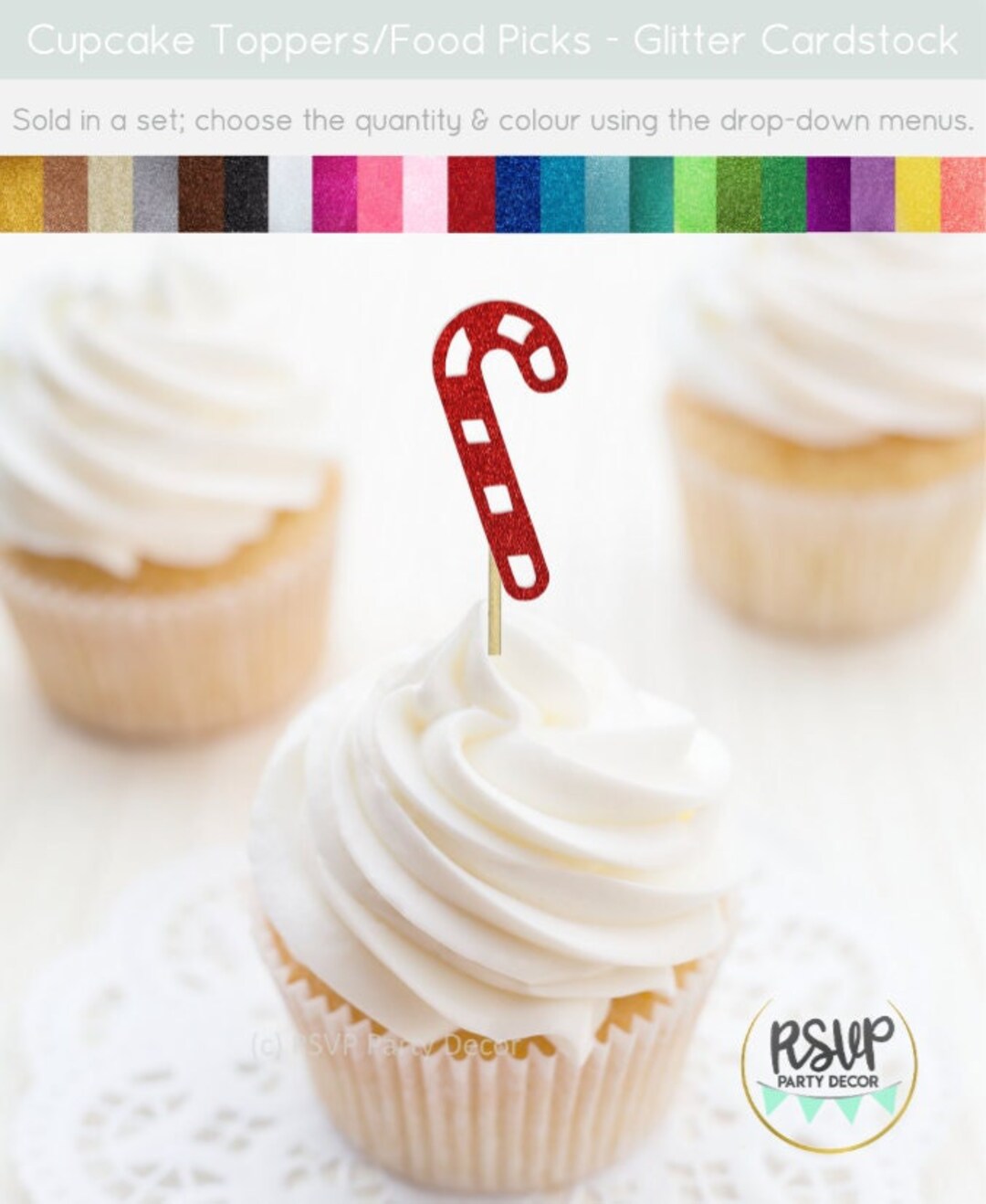Candy Cane Cupcake Toppers, Christmas Party Decorations, Candy Birthday ...