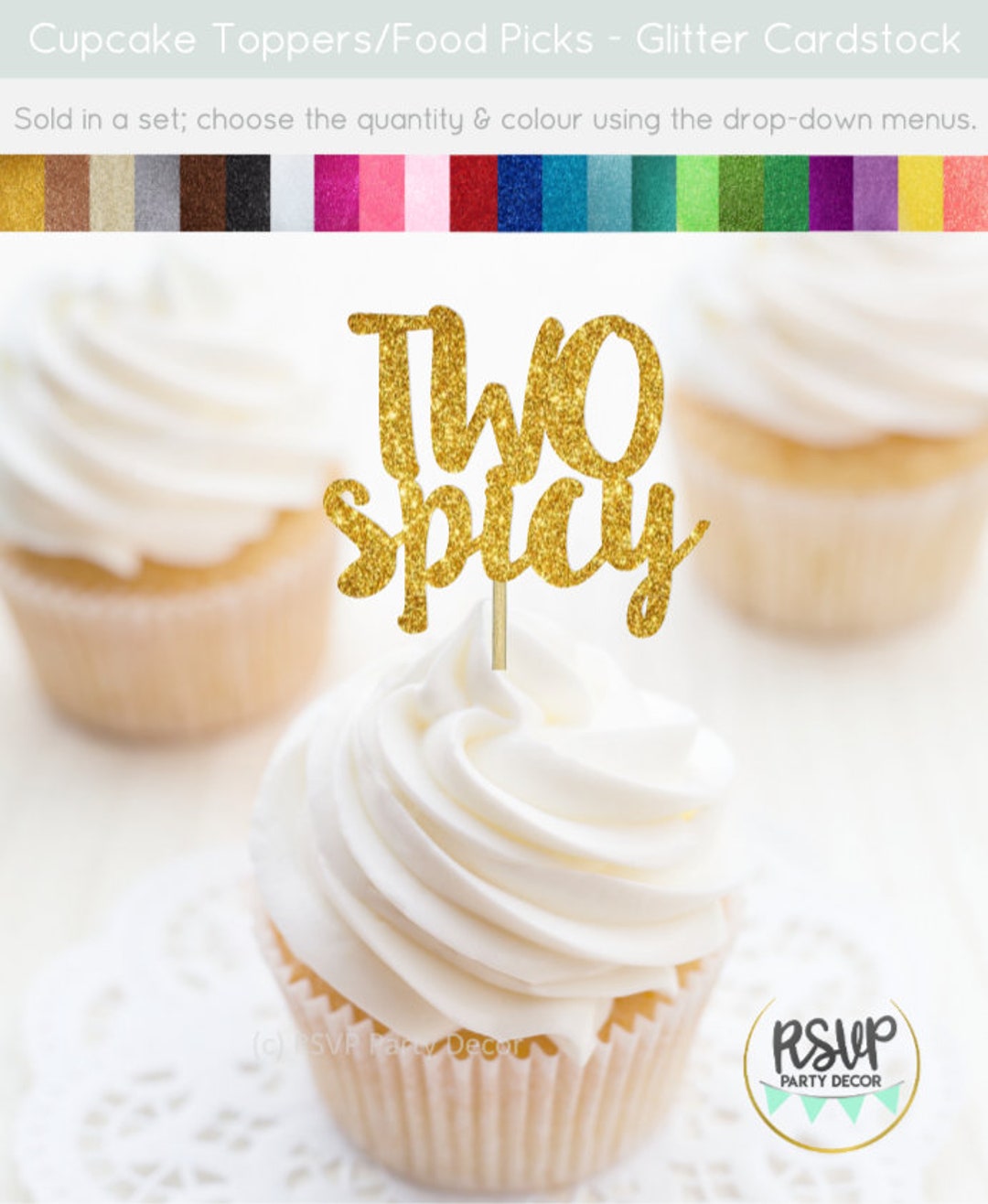 Two Spicy Cupcake Toppers, Hot Pepper 2nd Birthday Party Decor, Fiesta ...