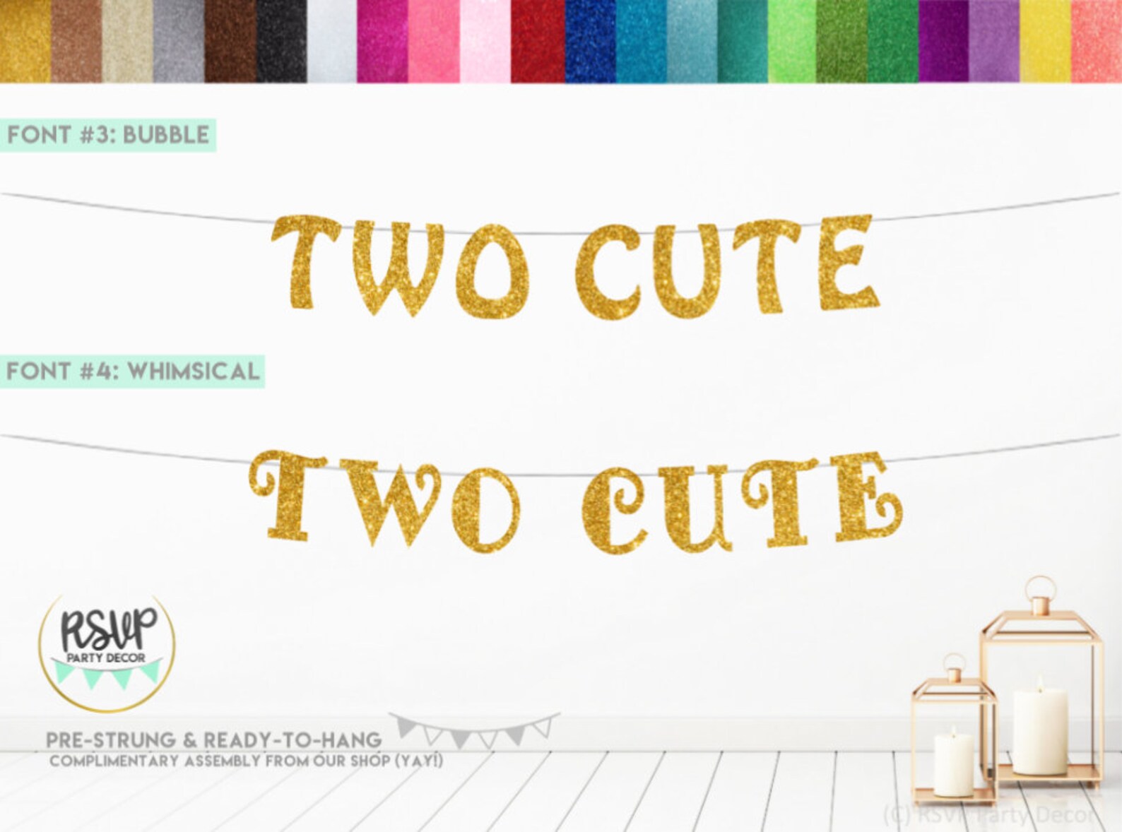 Two Cute Banner Glitter Two Cute Sign Second Birthday | Etsy