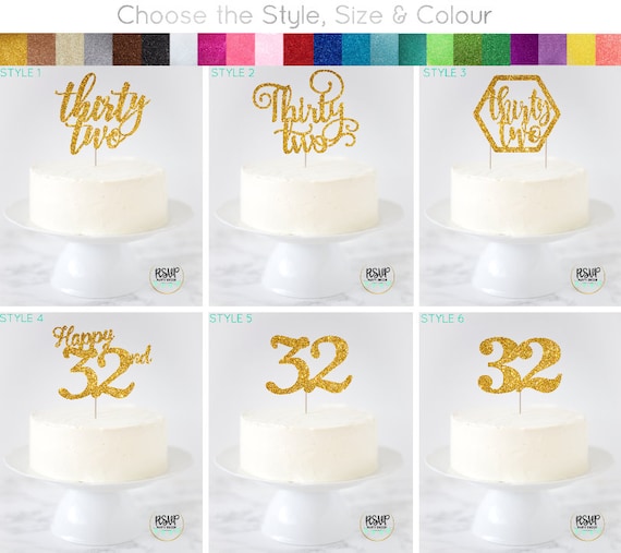 Thirty Two Cake Topper, 32 Cake Topper, Thirtytwo Cake Topper, Thirty ...