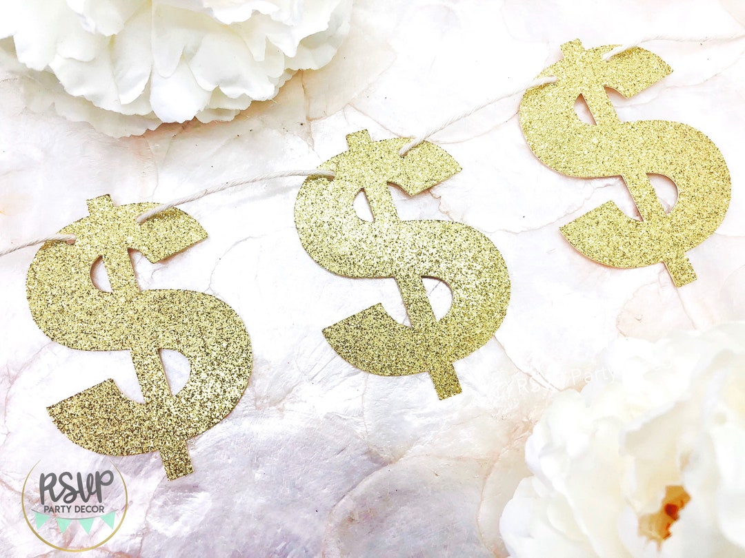 Dollar Sign Garland, Glitter Money Banner, Casino Party Decorations ...