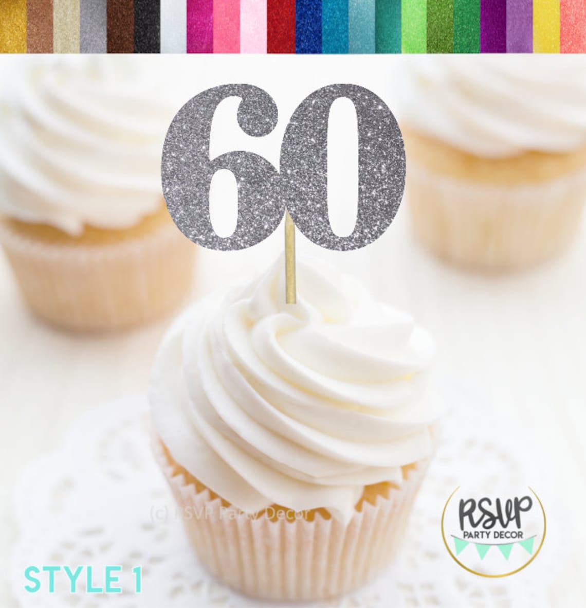 Number 60 Cupcake Toppers, Sixty Food Picks, 60th Birthday Decorations ...