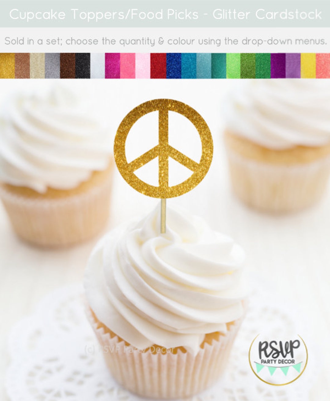 Peace Cupcake Toppers, Peace Sign Food Picks, Groovy Party Decorations ...