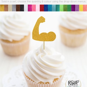 Muscle Arm Cupcake Toppers, Fitness Party Decorations, Weightlifter ...
