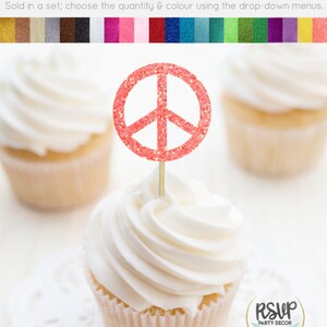 Peace Cupcake Toppers, Peace Sign Food Picks, Groovy Party Decorations ...