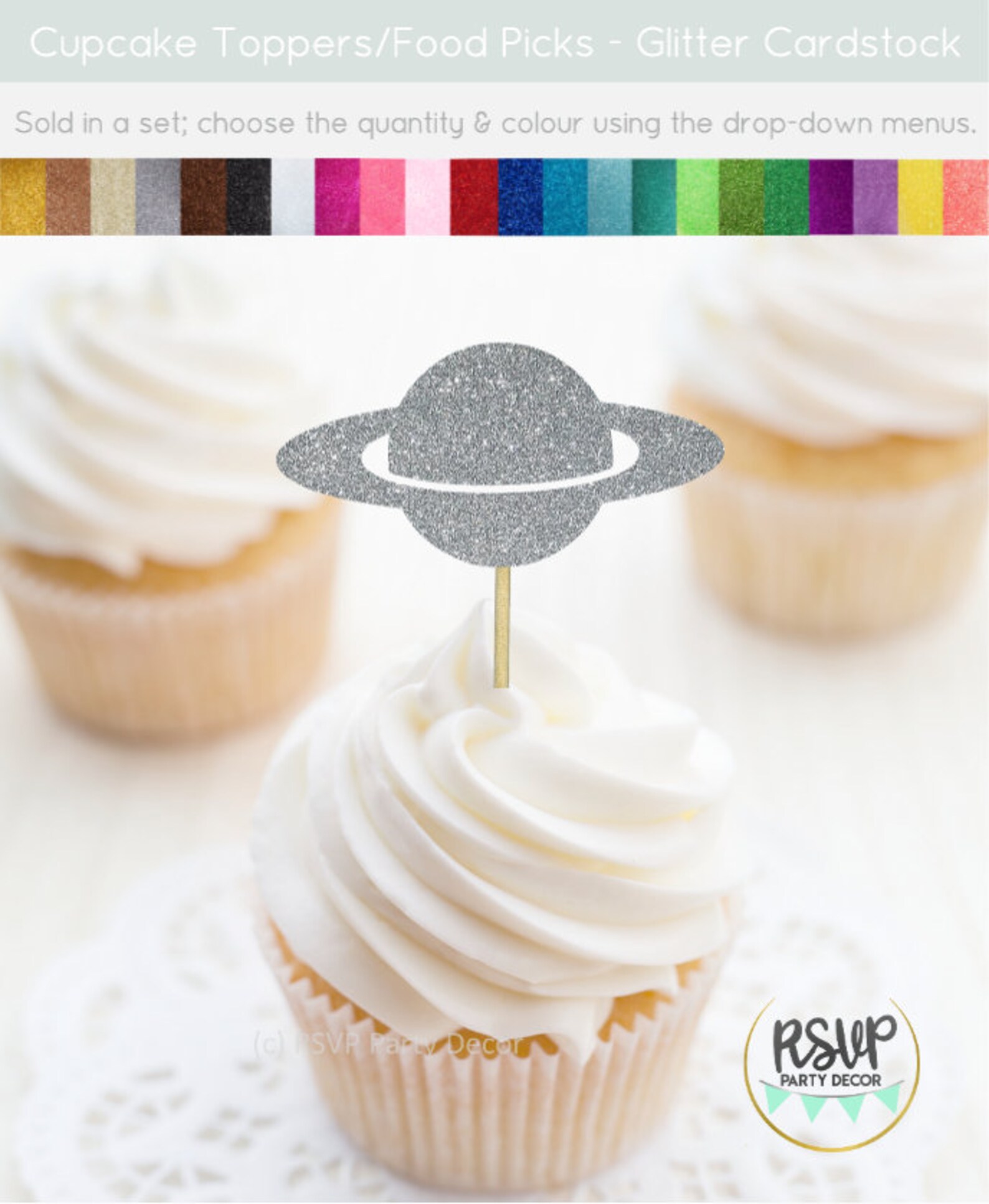 Saturn Cupcake Toppers, Planet Food Picks, Outer Space Birthday Party ...