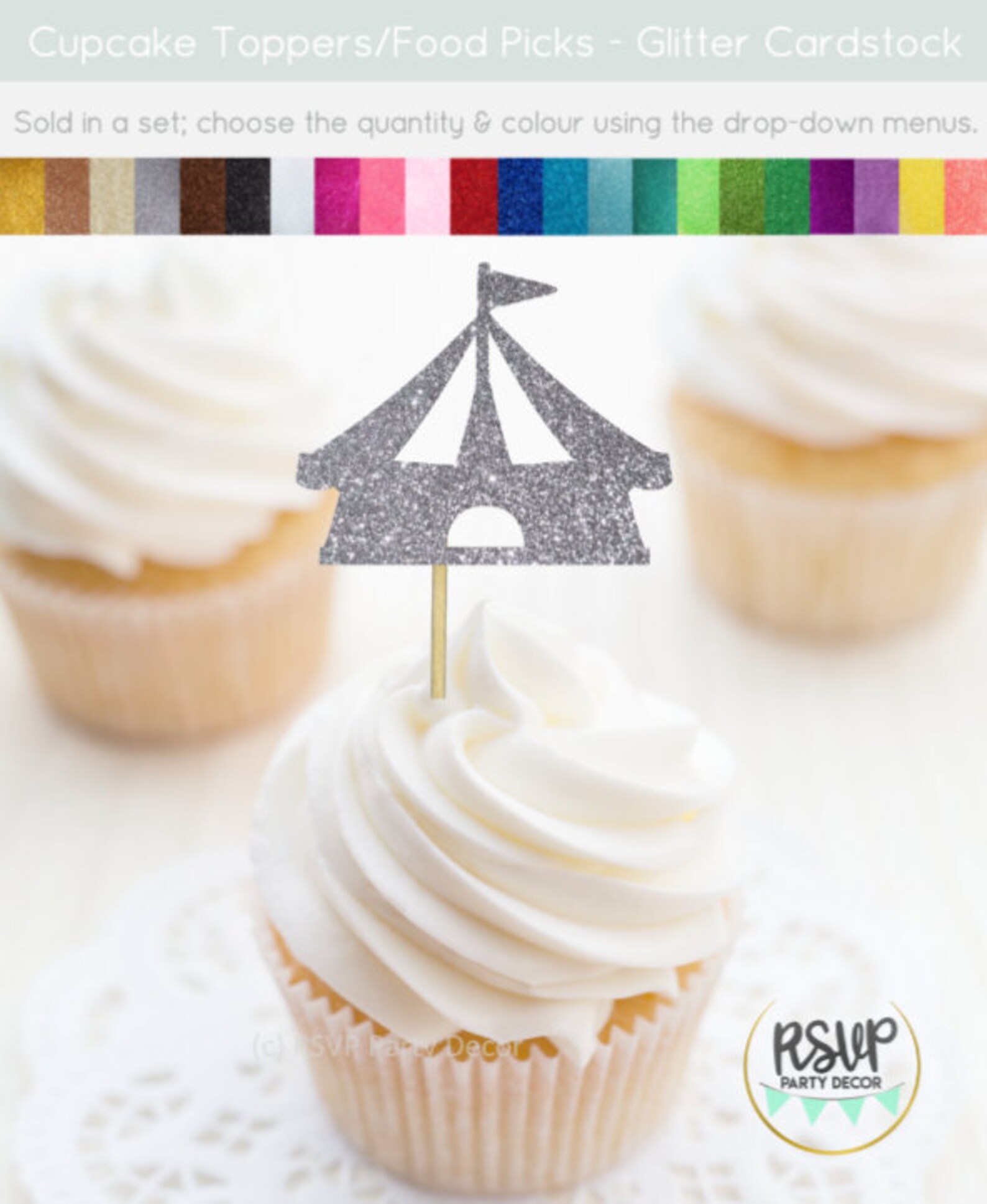 Circus Tent Cupcake Toppers Carnival Cupcake Toppers Circus | Etsy