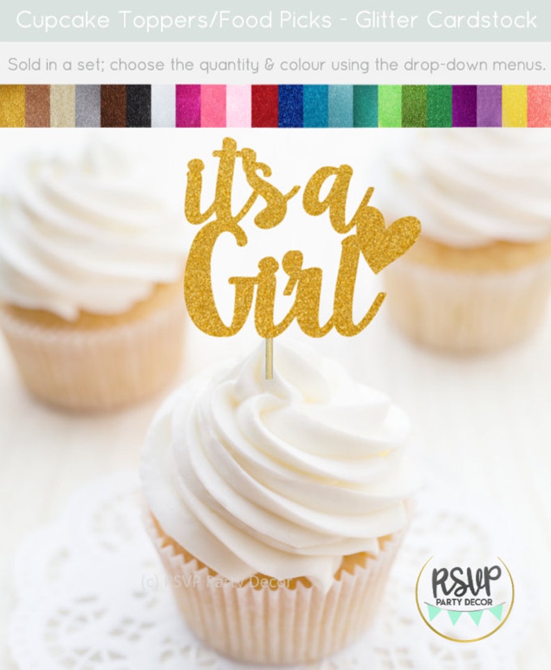 It's A Girl Cupcake Toppers, Girl Baby Shower Cupcake Toppers, Baby ...