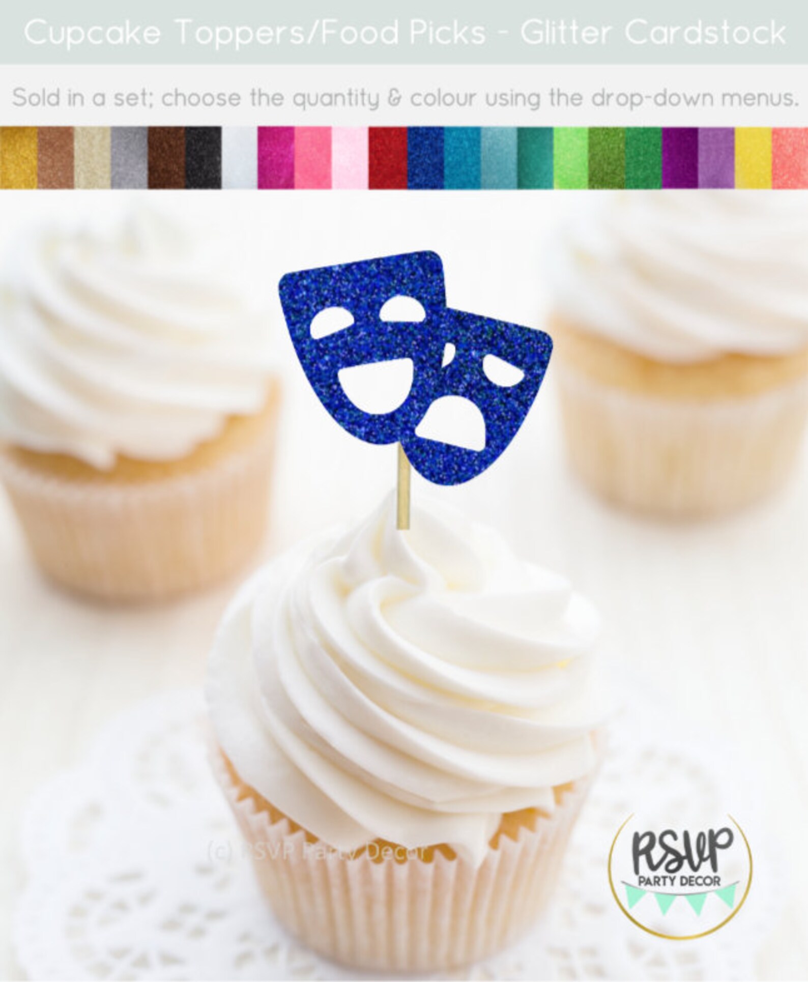 Drama Masks Cupcake Toppers, Comedy Tragedy Cupcake Toppers, Film ...