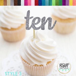 Number 10 Cupcake Toppers, Ten Food Picks, 10th Birthday Decorations ...