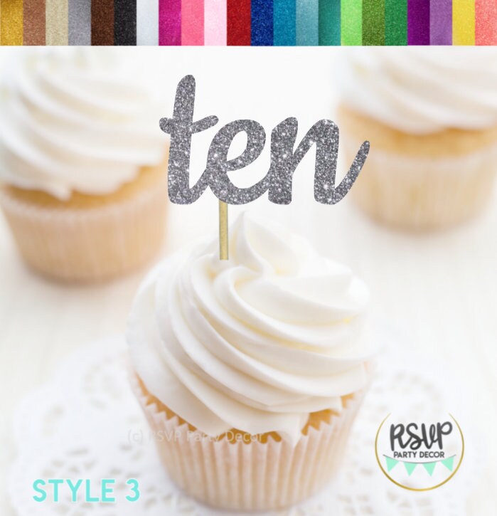 Number 10 Cupcake Toppers, Ten Food Picks, 10th Birthday Decorations ...