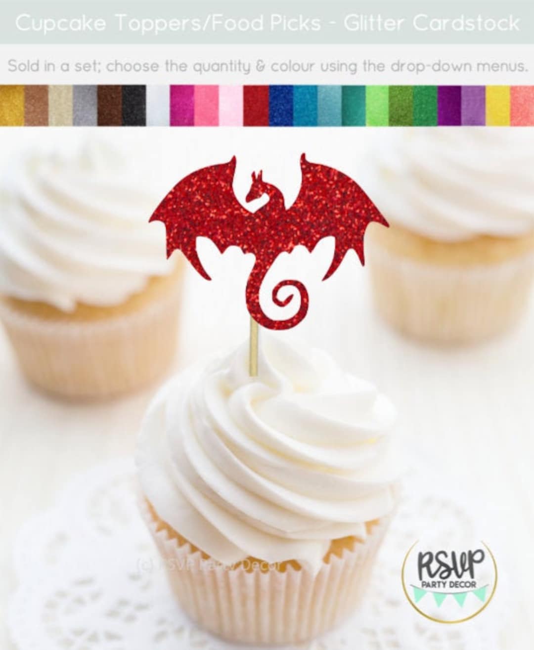 Dragon Cupcake Toppers, Dragon Food Picks, Dragon Party Decorations ...