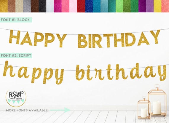 Happy Birthday Banner, Glitter Happy Birthday Sign, Birthday Bunting ...