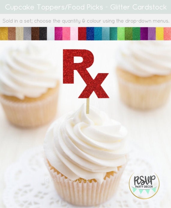 RX Cupcake Toppers, Prescription Medicine Cupcake Toppers, Doctor Party ...