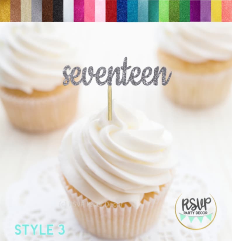 Number 17 Cupcake Toppers Seventeen Food Picks 17th Birthday - Etsy