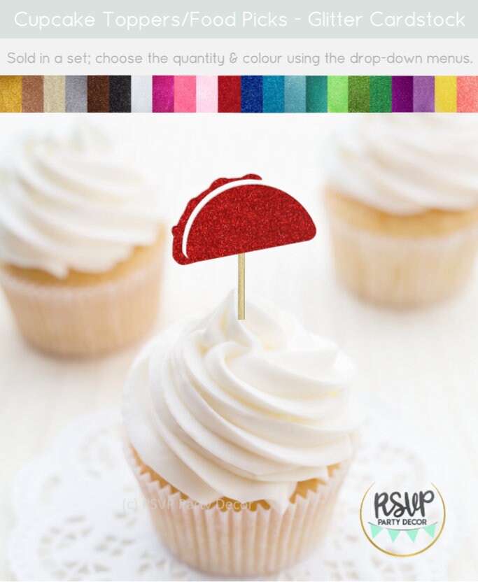 Taco Cupcake Toppers, Cinco De Mayo Party Decor, Mexican Birthday Party ...