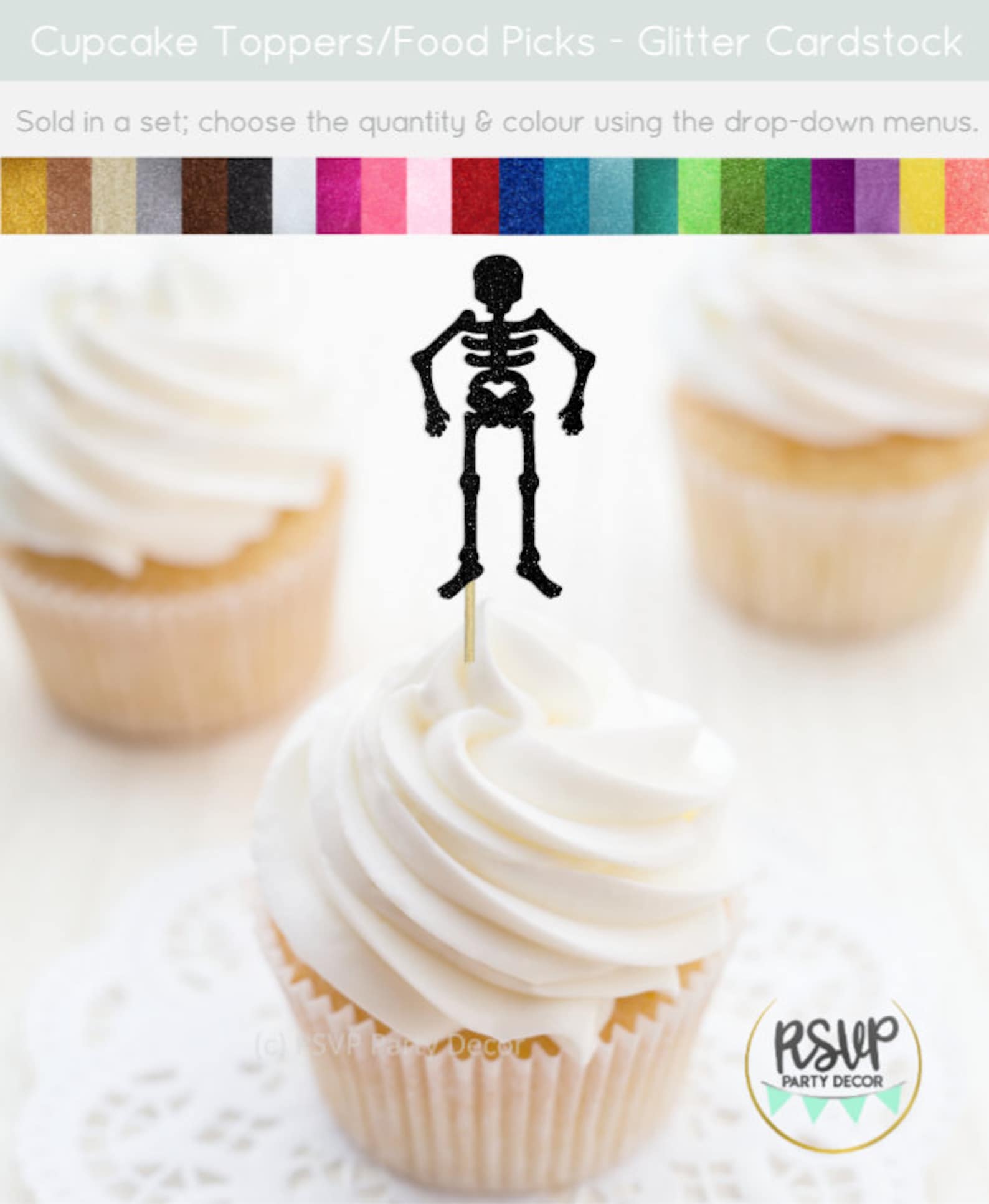 Skeleton Cupcake Toppers, Halloween Birthday Party Decor, Halloween ...
