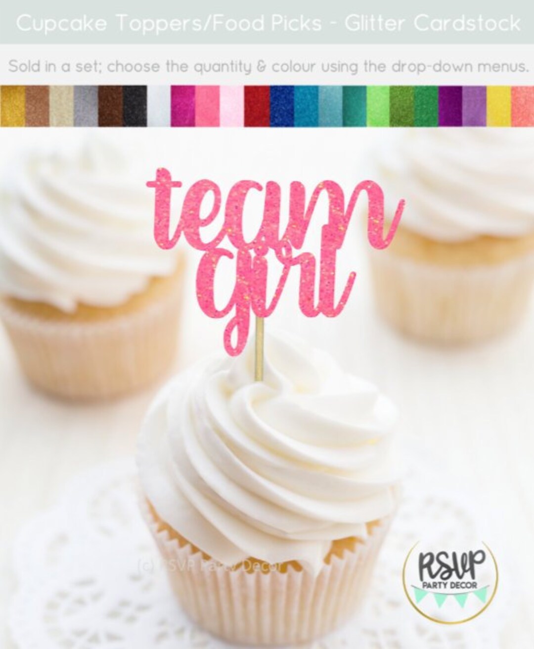 Team Girl Cupcake Toppers, Gender Reveal Cupcake Toppers, Gender Reveal ...
