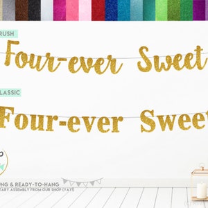 Four-ever Sweet Banner, 4th Birthday Party Banner, Happy 4th Birthday ...