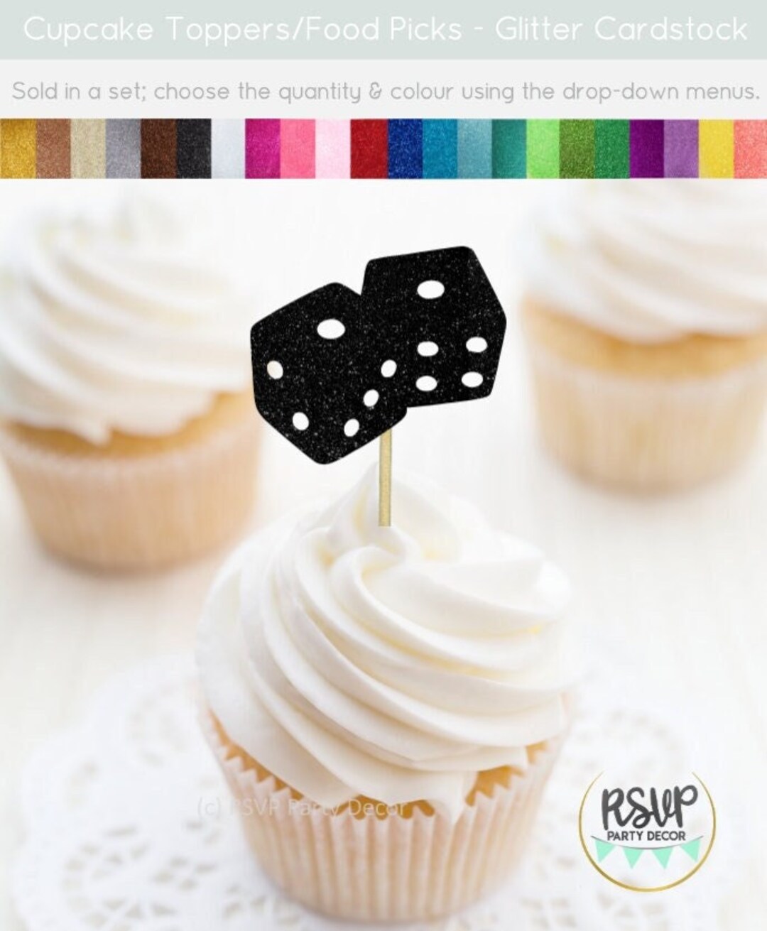 Dice Cupcake Toppers, Casino Food Picks, Casino Birthday Party ...