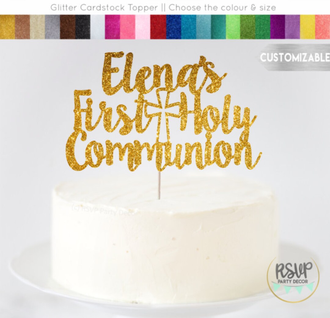 Custom First Holy Communion Cake Topper With Cross, Personalized ...
