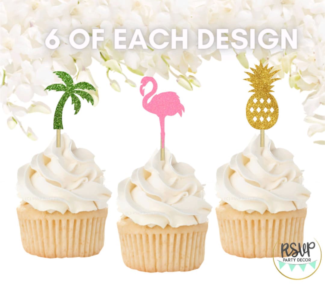 18 PCS Tropical Cupcake Toppers, Tropical Birthday Party Decorations ...