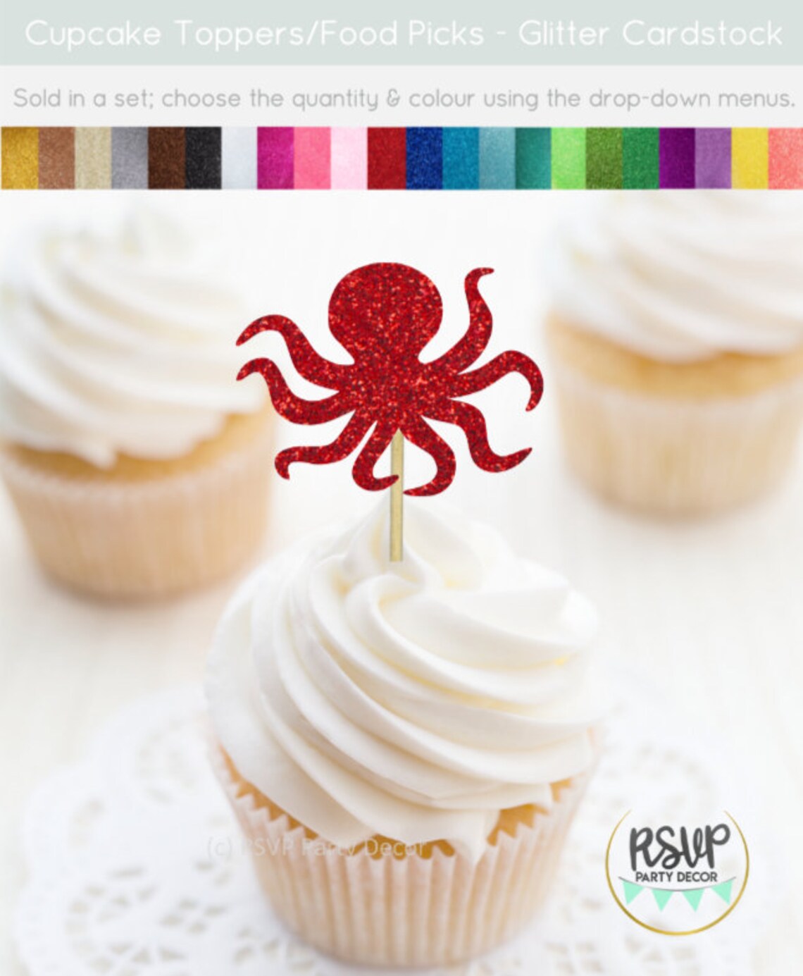 Octopus Cupcake Toppers, Octopus Food Picks, Octopus Party Decor, Ocean ...