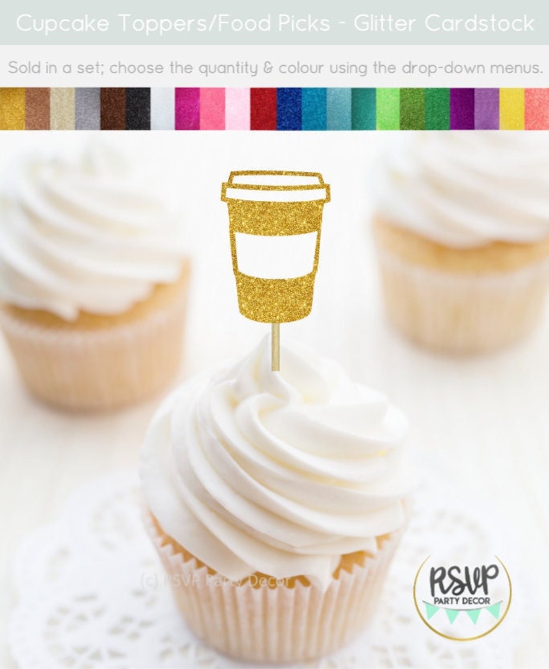 Latte Cupcake Toppers, Coffee Shop Birthday Party Decor, PSL Pumpkin ...
