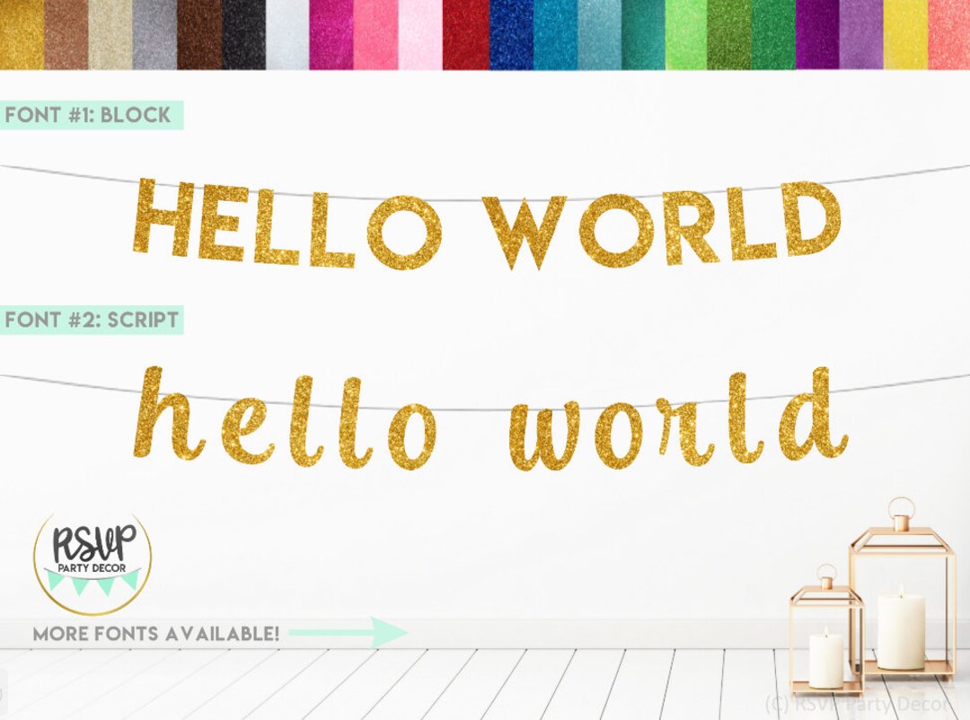 Hello World Banner, Glitter Hello World Sign, Baby Shower Banner ...
