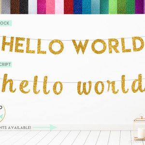 Hello World Banner, Glitter Hello World Sign, Baby Shower Banner ...