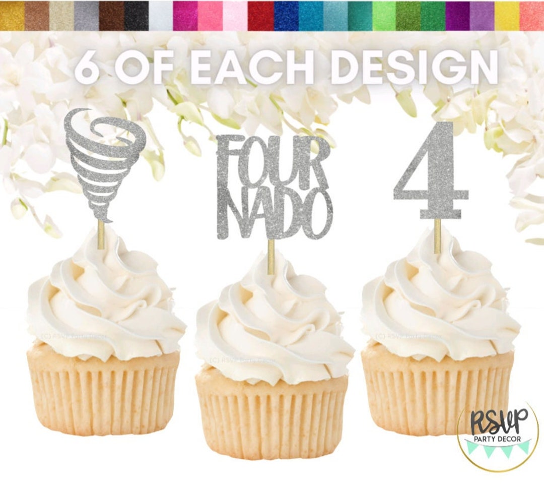 18 PCS Fournado Cupcake Topper Set, Tornado 4th Birthday Decorations ...