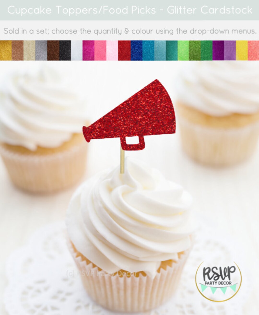 Megaphone Cupcake Toppers, Cheerleading Food Picks, Cheer Party ...