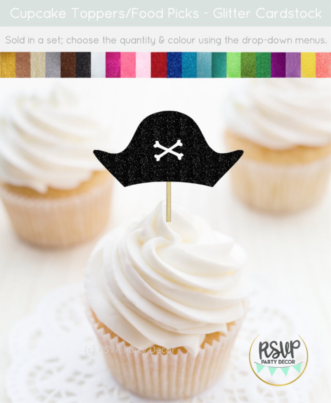 Pirate Hat Cupcake Toppers, Pirate Themed Birthday Decorations, Ahoy ...
