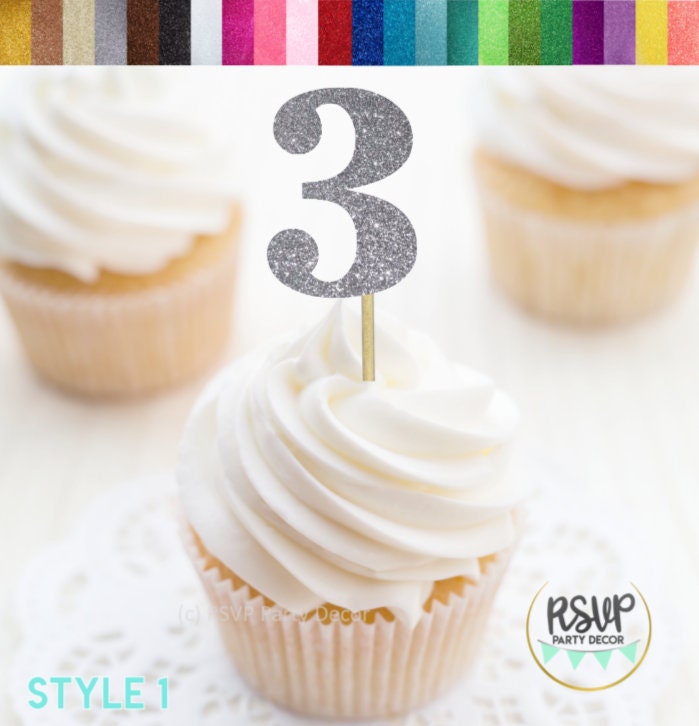 Number 3 Cupcake Toppers, Three Food Picks, 3rd Birthday Decorations ...