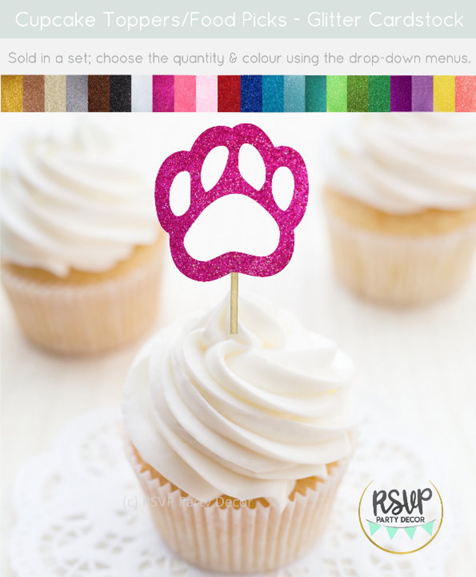 Paw Print Cupcake Toppers Puppy Cupcake Toppers Dog Food - Etsy