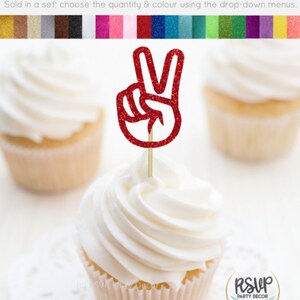 Peace Sign Hand Cupcake Toppers, Two Hand Cupcake Toppers, Two Cool ...